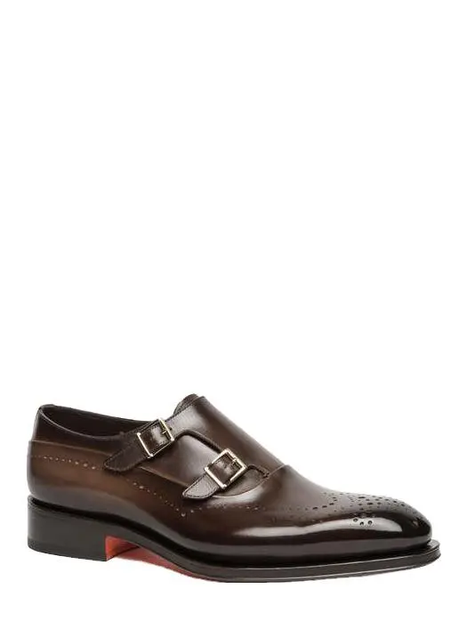 Santoni Kaj Double Monk Strap Shoe - Dark Brown