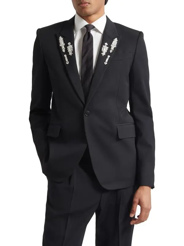 Alexander McQueen Rever Crystal Embellished Peak Lapel Blazer - Black