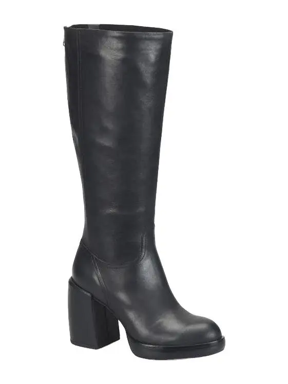 KORK-EASE® Anny Platform Knee High Boots - Black Leather