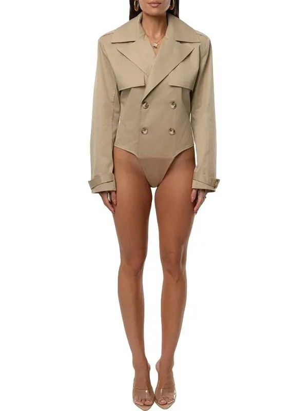 JLUXLABEL Horizons Double Breasted Trench Bodysuit - Beige