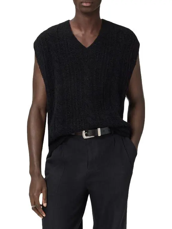 ALLSAINTS Josif Cable Wool Blend Sweater Vest - Black