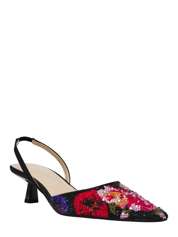 Betsey Johnson Opal Rhinestone Slingback Pumps - Black Flower Multi