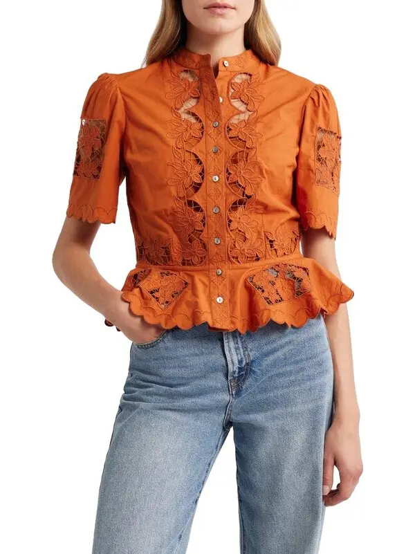 Love The Label Elizabeth Lace Button-up Shirt - Cinnamon