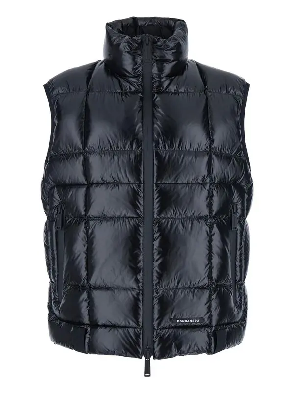 Dsquared2 Sleeveless Down Jacket With Logo Patch - Black