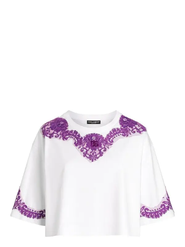 Dolce & Gabbana Jersey T-shirt With Lace And Dg Patch - White