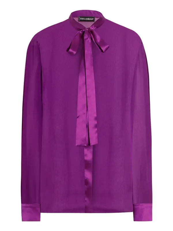 Dolce & Gabbana Chiffon Shirt With Bow - Purple