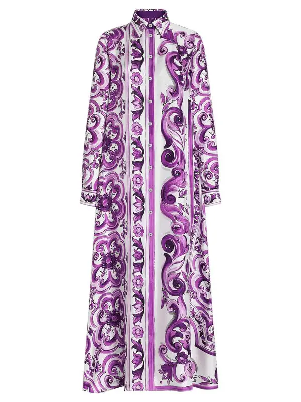 Dolce & Gabbana Majolica-print Long Twill Shirt Dress - Multicolor