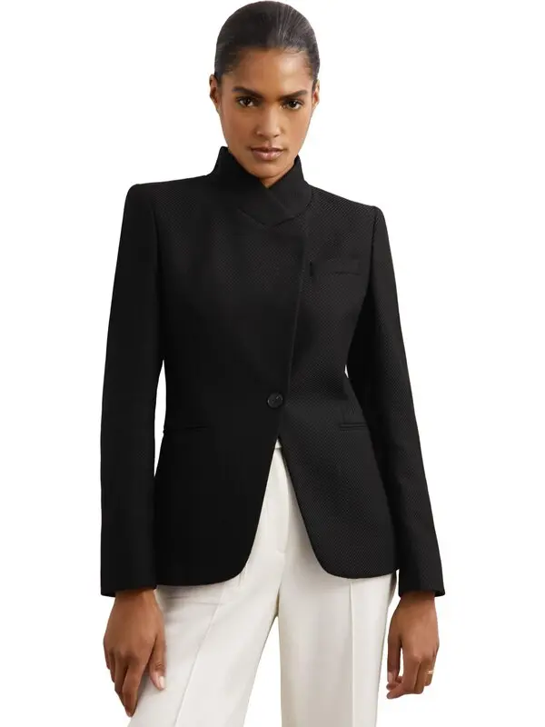 REISS Manon Wool-blend Wrapover Blazer - Black
