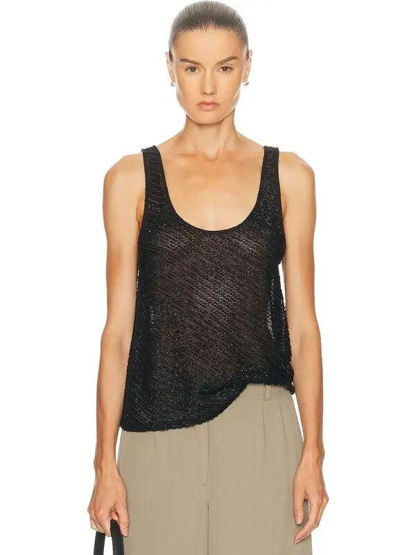 ST. AGNI Glass Beaded Mesh Top - Jet Black