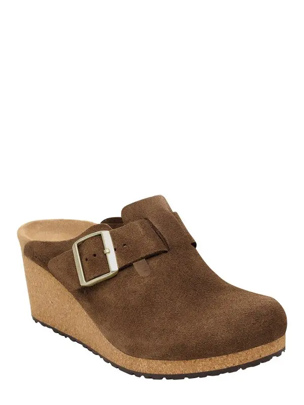 BIRKENSTOCK Papillio Fanny Suede Leather Clogs - Dark Tea