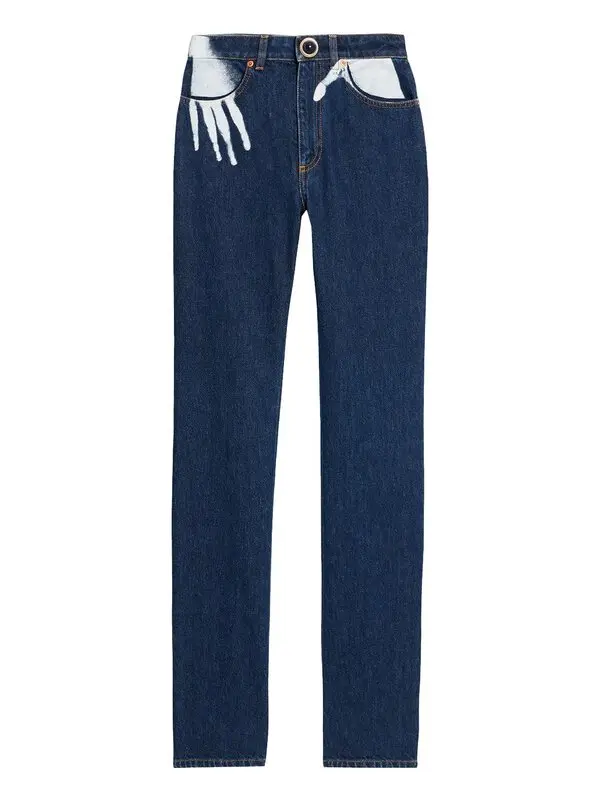 AREA Printed High-rise Straight-leg Jeans - Dark Denim
