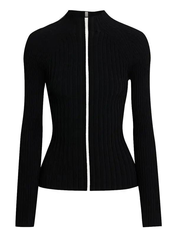 Autumn Cashmere Striped Ribbed-knit Turtleneck Sweater - Black