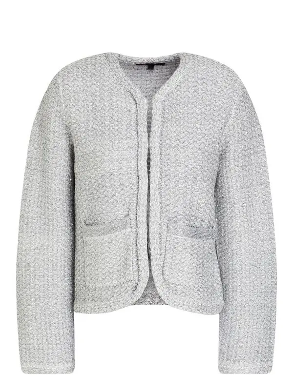 Maje Metallic Knitted Cardigan - Light Gray