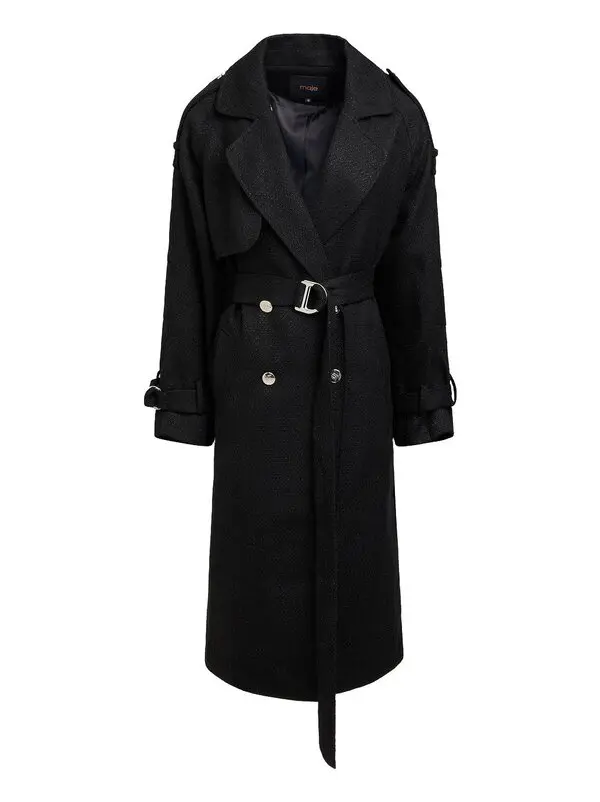 Maje Tweed Trench Coat - Black