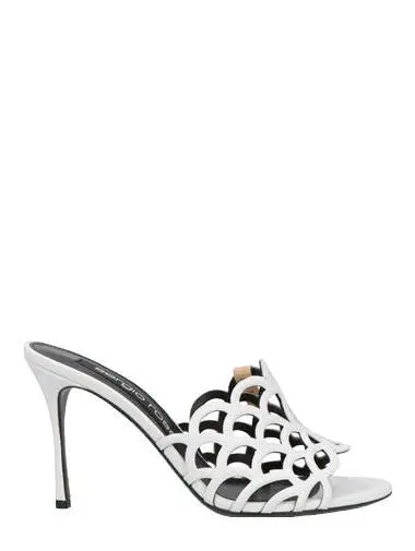 SERGIO ROSSI Leather Slide Sandals - White