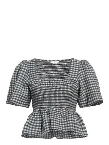 GANNI Checked Seersucker Cropped Top - White