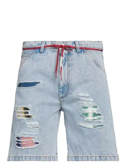 Marni Denim Shorts With Leather And Knitted Trims - Blue