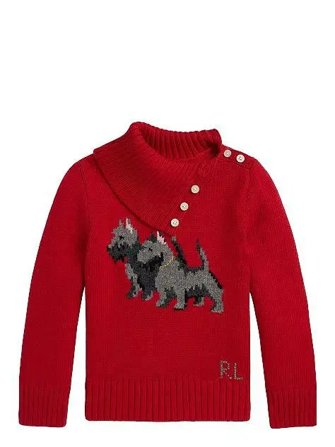 Polo Ralph Lauren Long Sleeve Intarsia Dog Turtleneck Sweater - Red