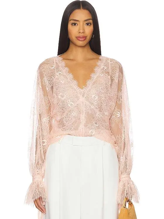 LoveShackFancy Kath Lace Blouse - Pink