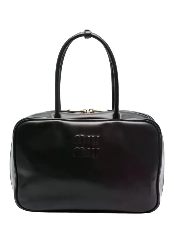 Miu Miu Logo-embossed Leather Shoulder Bag - Black