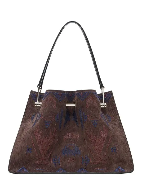 Giorgio Armani Small Embroidered Suede Shopper Bag - Patterned