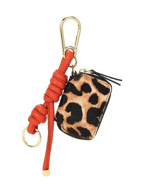 Veronica Beard Leopard Zip Pouch Bag Charm - Dark Acorn