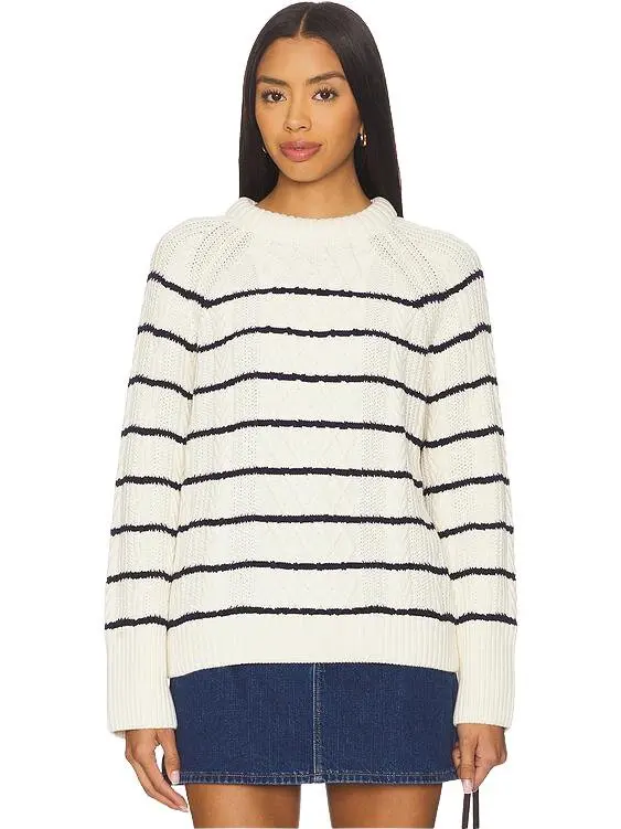 LA LIGNE Striped Cable Knit Sweater - Cream & Navy