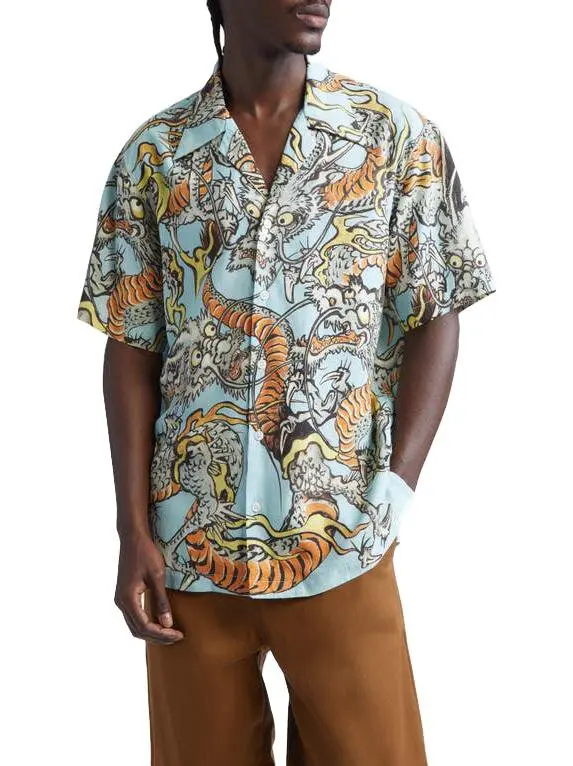 ENDLESS JOY Tiga Naga Print Camp Shirt - Blue