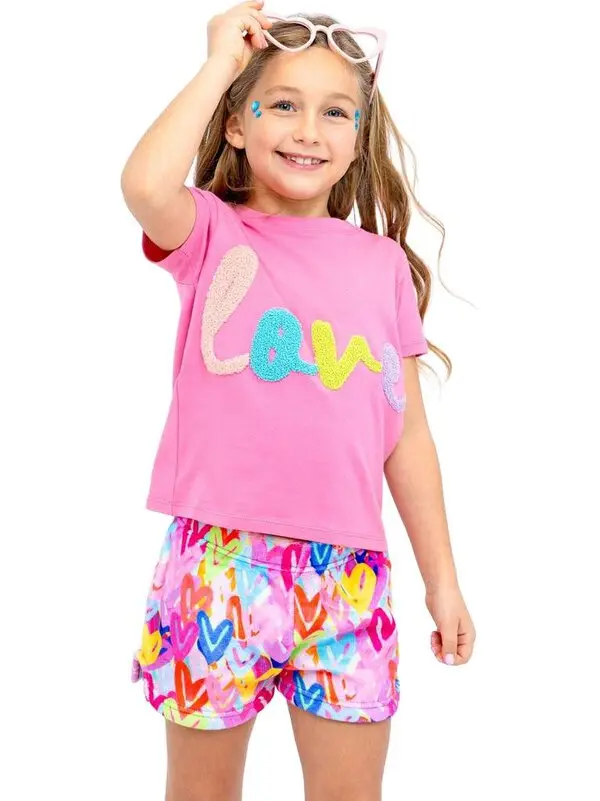PREPPY GOOSE Plush Graffiti Hearts Loungewear Shorts - Multicolor