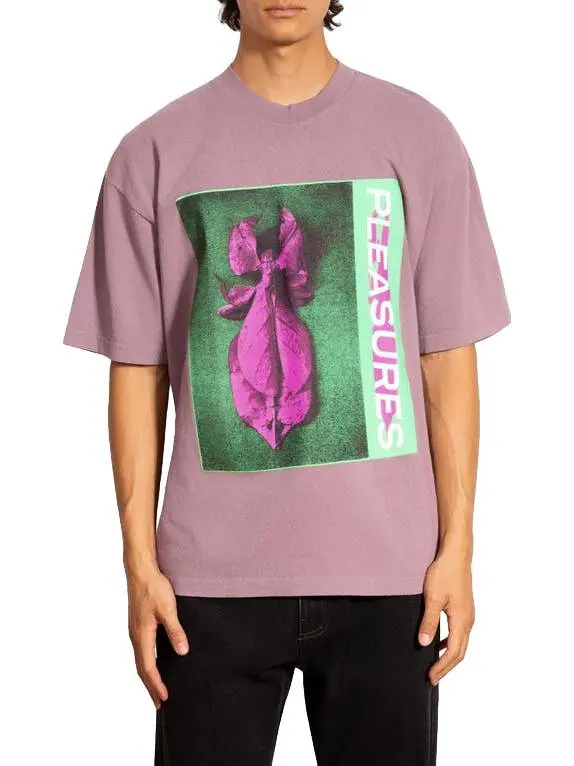 PLEASURES Leaf Cotton Graphic T-shirt - Mauve