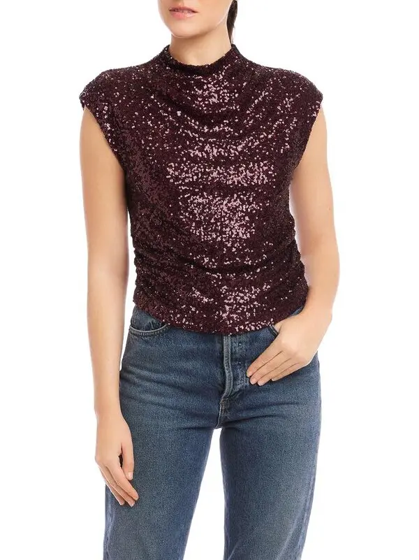 Fifteen Twenty Sequin Cap-sleeve Top - Eggplant