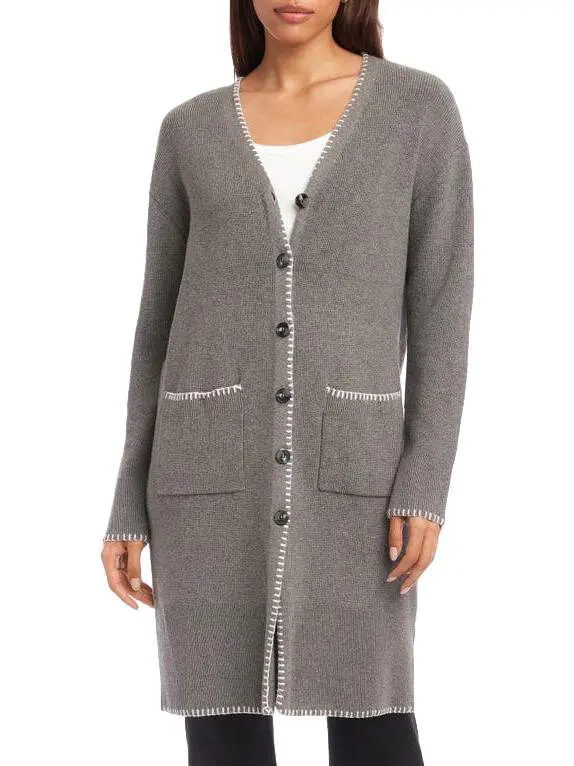 Fifteen Twenty Ariel Cotton & Cashmere Longline Cardigan - Gray W/cream
