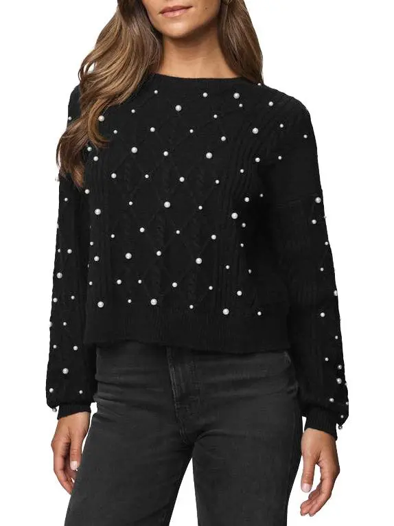 Splendid Pearly Bead Crewneck Sweater - Black