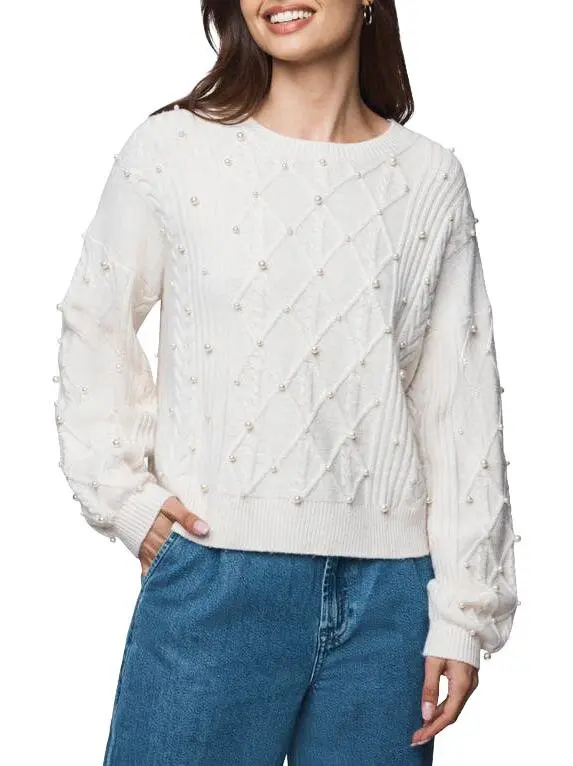 Splendid Pearly Bead Crewneck Sweater - Pale Oak White Heather