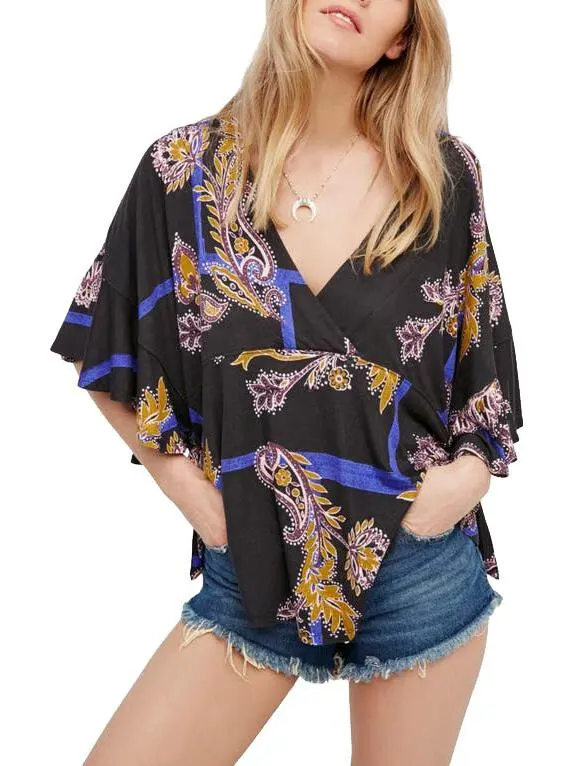 Free People Palm Print Top - Black