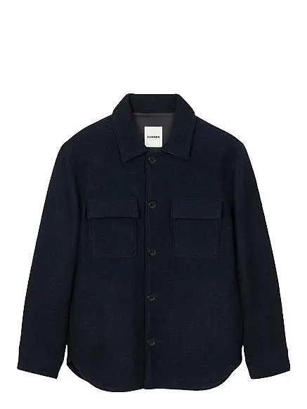 Sandro Patch-pocket Long-sleeve Wool Overshirt - Midnight Blue