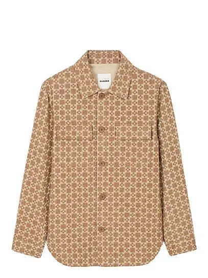 Sandro Square-cross Jacquard Stretch Wool-blend Overshirt - Camel