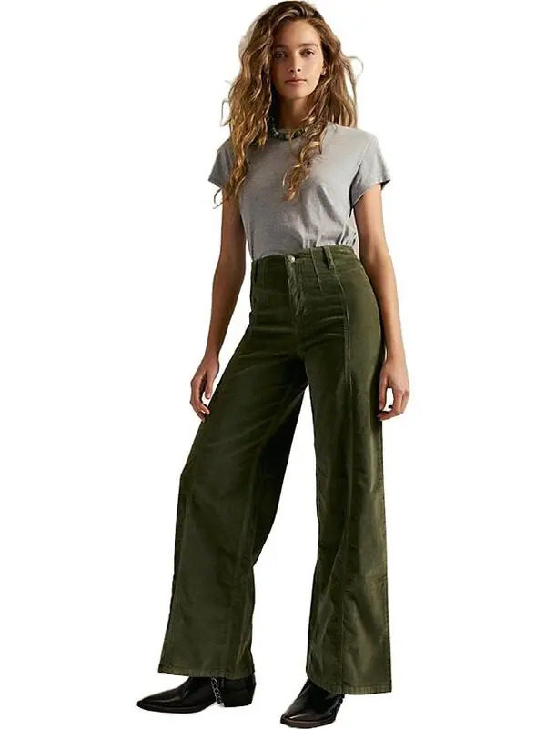Free People We The Free Libre Cord Wide-leg Jeans - Keepsake Clover
