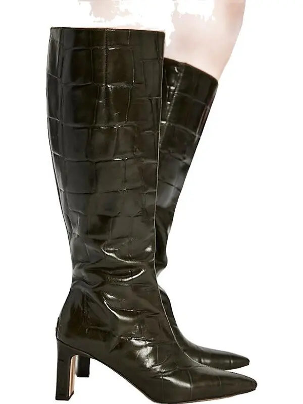 Sam Edelman Sylvia Croc Wide Calf Tall Boots - Deep Olive