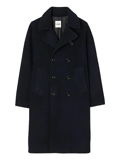 Sandro Lapel-collar Double-breasted Wool Coat - Navy Blue
