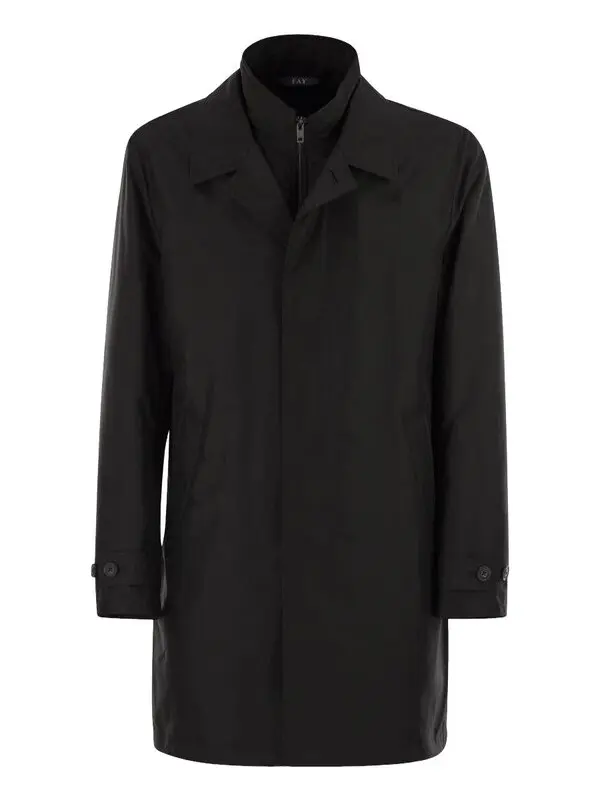 FAY Morning Coat In Technical Poplin - Black
