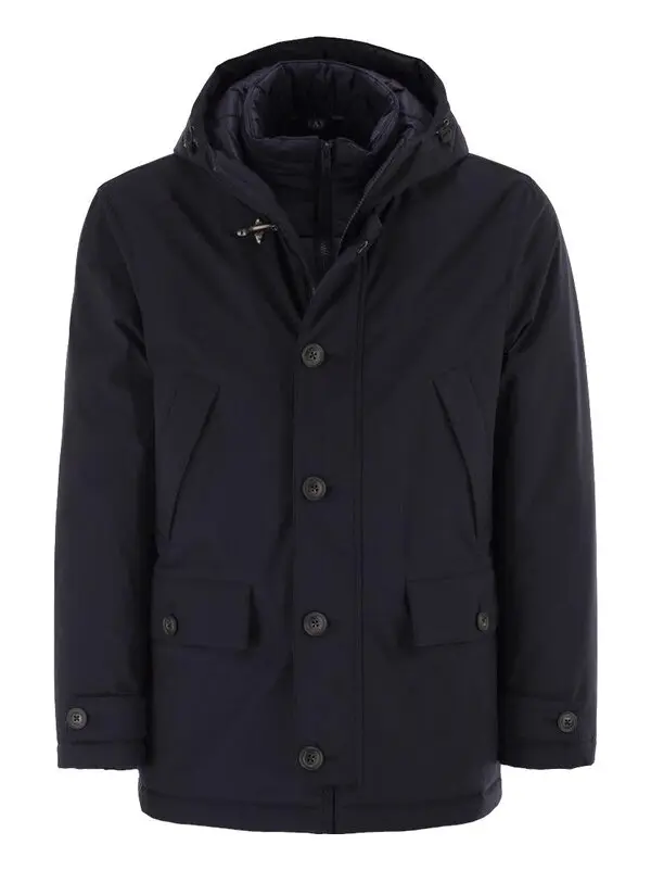 FAY Technical Gabardine Short Parka - Blue
