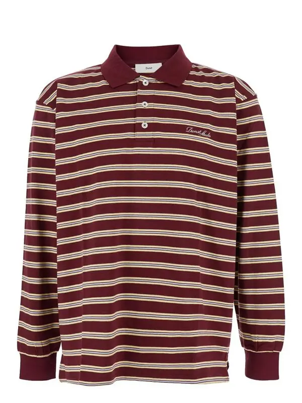 DUNST Striped Cotton Sweater With Embroidered Logo - Red