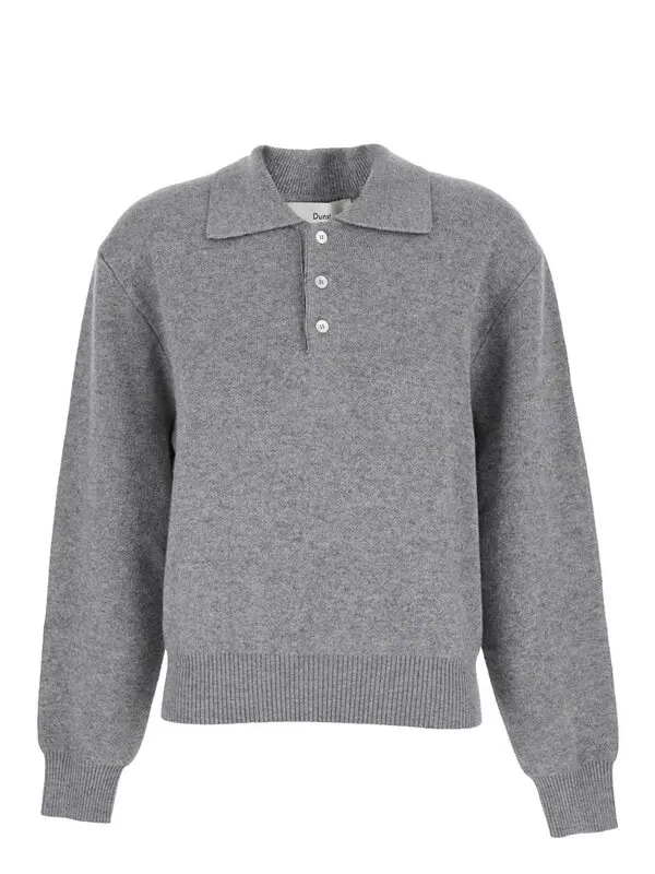 DUNST Cashmere Blend Polo Collar Sweater - Grey