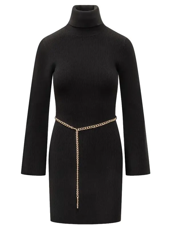 Michael Kors Knit Dress With Jeweled Belt - Black