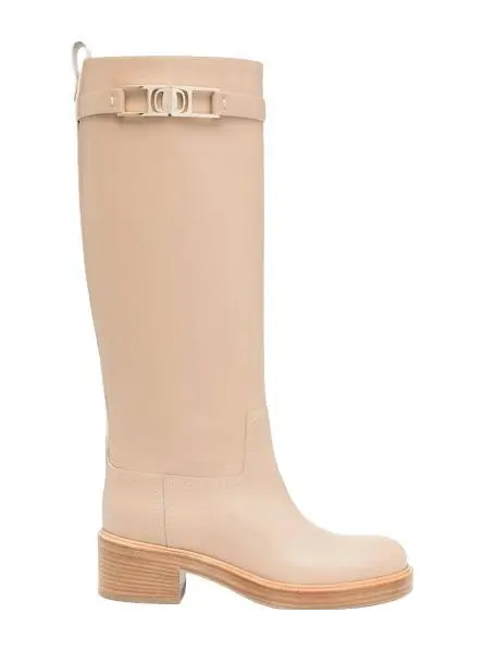 FERRAGAMO Ornament Square Gancini Boots - Beige/khaki