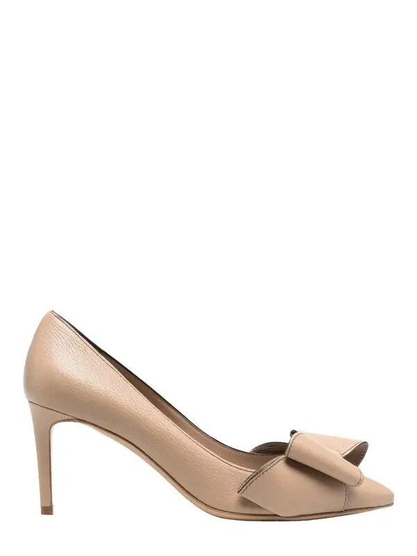 FERRAGAMO Double Bow Leather Pumps - Beige/khaki