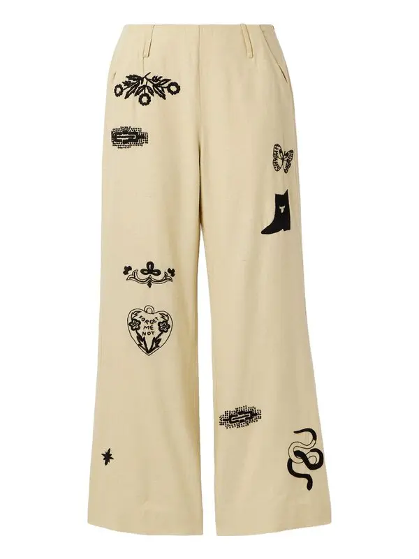Alix Of Bohemia Charlie Rye Embroidered Flared Silk Pants - Yellow