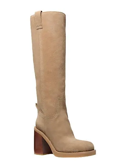 Michael Kors Houston Suede Block Heel Boots - Natural