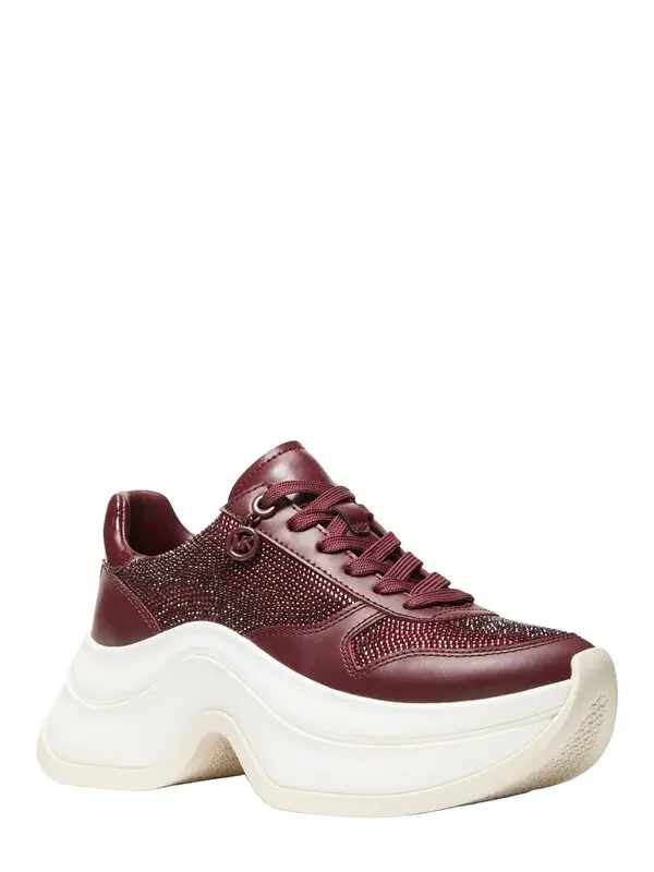 Michael Kors Arla Embellished Leather Trainer - Red